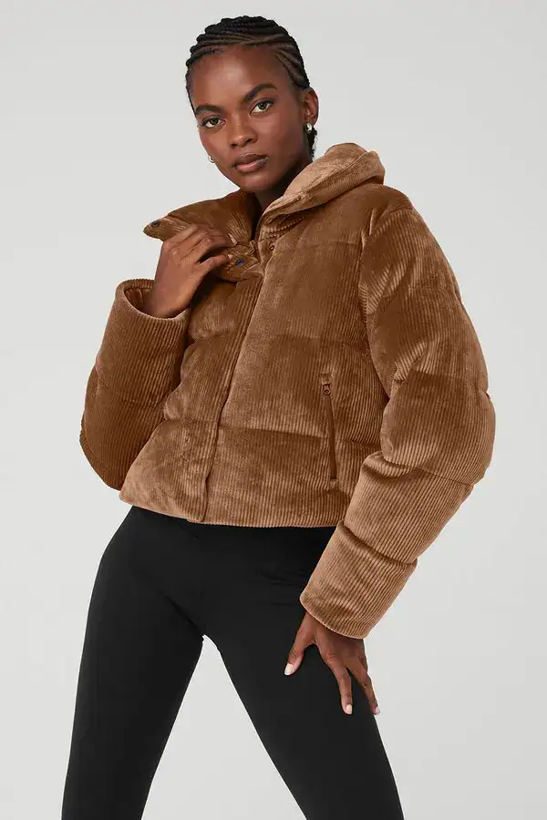 Buy Alo Yoga Ribbed Velour Gold Rush Puffer Jacket In Size